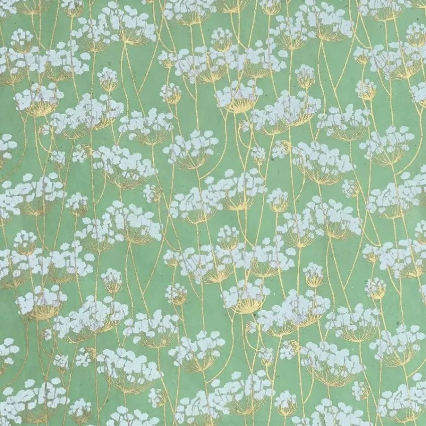 Nepali Paper Wrap Sheet - Blossoms on Green – Paper and Grace