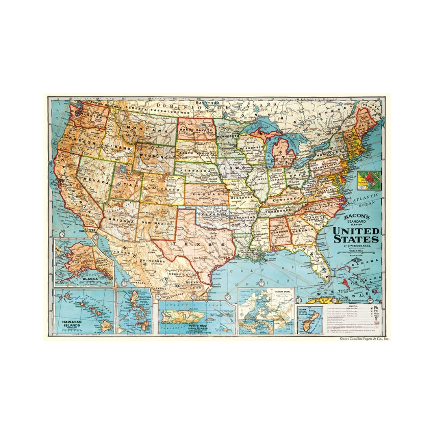 United States Map Wrap Sheet - Cavallini & Co. – Paper and Grace